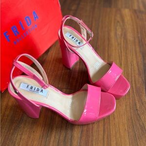 frida kollection | Shoes | Hot Pink Patent Platform Block Heels With ...
